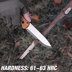 FLISSA 9" Fixed Blade Knife, D2 Steel Hunting Knife for Camping, Outdoor, Bushcraft and Survival, Wood Handle, Leather Sheath Included, Gifts for Husband, Father, Friend