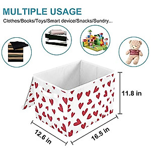 CaTaKu Heart Red Cute Storage Bins with Lids and Handles, Fabric Large Storage Container Cube Basket with Lid Decorative Storage Boxes for Organizing Clothes