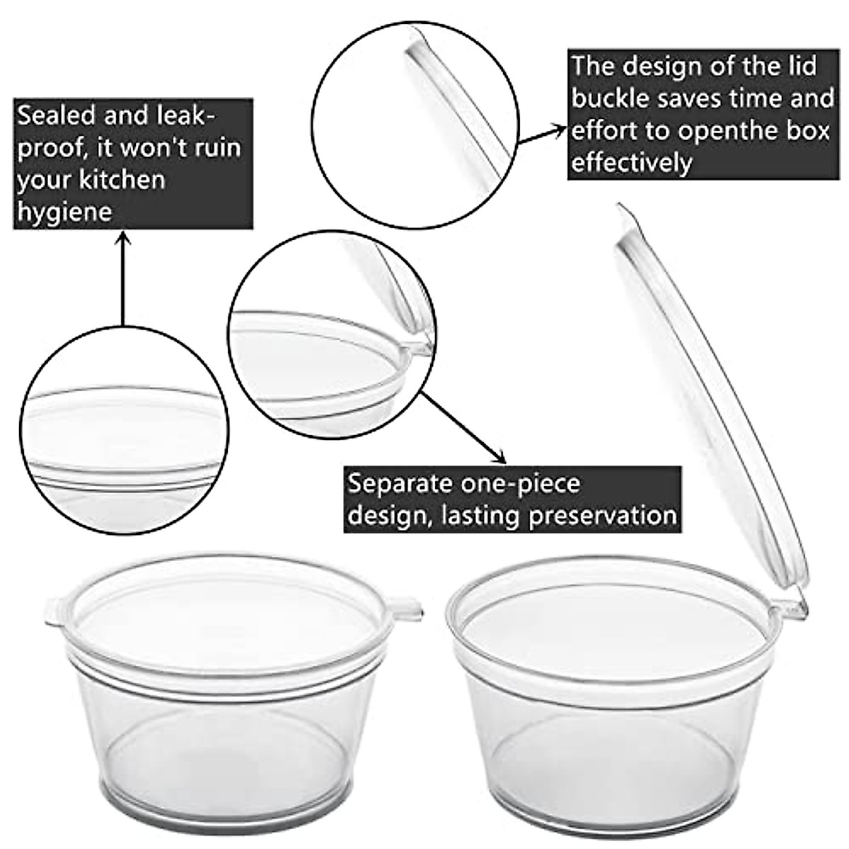 RHBLME 200 Sets Disposable Plastic Portion Cups with Lids, 2 oz Stackable Airtight Souffle Cups, Recyclable Condiment Containers Jello Shot Cups for Sauce Pigment Pills and More