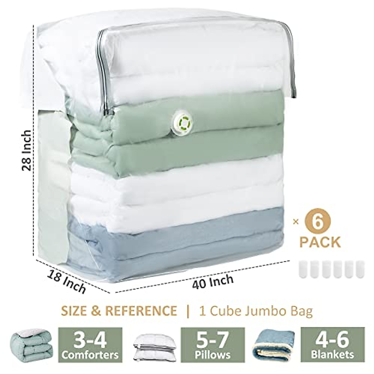 TAILI Cube Vacuum Storage Bags 6 Jumbo Pack and Space Saver Vacuum Storage Bags Super Jumbo Cube 6 Pack