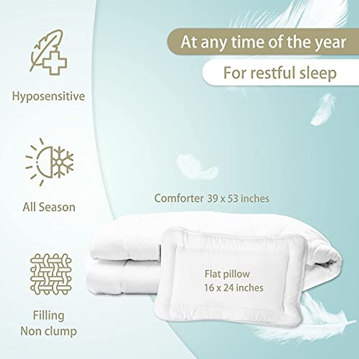 ZPECC Toddler Comforter Blanket - 39" x 53" Down Alternative Crib Duvet Set, Includes Baby Quilt, Flat Pillow, Bear Stitching