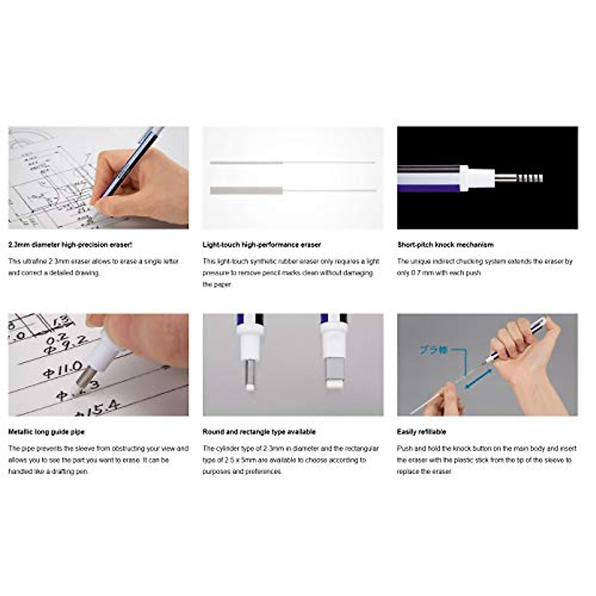 Tombow Holder Eraser, Mono Zero Round Shapre Silver (EH-KUR04)