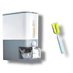 Rice Dispenser Set, Dry Food Dispenser with Rice Storage Sponge Cleaner, Rice Container Storage 25lbs, Rice Dispenser 25 Pounds for Rice Holder In Grey (Cup Not Included)