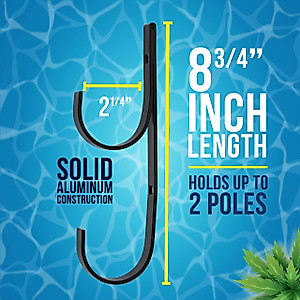 U.S. Pool Supply Set of 2 Black Aluminum Pool Hangers for Telescopic Poles - Store Poles with Nets, Vacuums, Hoses & Attachments - Organize Swimming Pool Area, Accessory Equipment