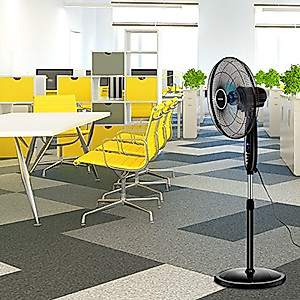 COSTWAY Pedestal Fan, 3-Speed Digital Control- Adjustable Height- Oscillating Standing Fan w/Timer- LCD Display- Double Blades- Remote Control, 18-Inch