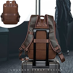 Polare Full Grain Leather 17.3 Inch Laptop Backpack 29L Large Business Overnight Weekender Rucksack Vintage Multi Pockets Travel Computer Bag