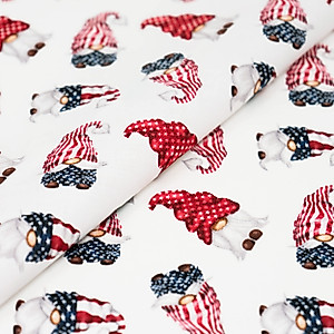 Singer Patriotic Print Fabric 100% Premium Cotton, 4Th of July Decoration, 1 Yard Precut, Patriotic Gnome