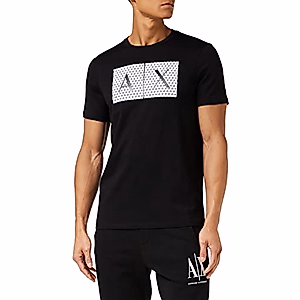 A|X ARMANI EXCHANGE mens Crew Neck Logo Tee T Shirt, Grid Logo Black, Large US