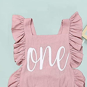 Puloru Baby Girl First Birthday Outfit ONE 1st Birthday Bodysuit Ruffle Romper with Headband Cake Smash Outfit (A Pink, 6-12 Months)