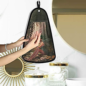 visesunny Fairy Girl with Wing and Butterfly Hand Towel for Kitchen Bathroom Decor Soft Absorbent Cotton Dish Towel with Hanging Loop Botton Cleaning and Drying Washcloth