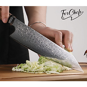 Kiritsuke Chef Knife 8'' ForChefs - 67 Layers Ultra-Sharp Damascus Steel Blade and White Wood Handle, KRT-002