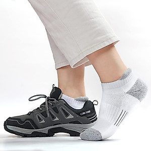 Ankle Socks for Women White Running Socks, Cushioned Athletic Low Cut No Show Compression Socks Womens Liner Footies for Sneakers 6 Pairs Size 9-11