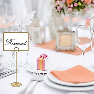 Urban Deco 16 Pieces Table Card Holder 8 inches Table Number Holders Place Steel Card Holders for Photos, Food Signs, Memo Notes, Weddings, Restaurants, Birthdays (Gold)