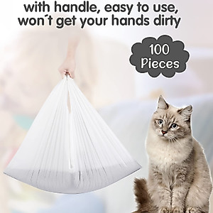Nuanchu 100 Pcs Cat Litter Box Liner with Handle 25.2 x 22.4 Inch Thick Waste Drawer Liner Compatible with Litter-Robot 3/4 Heavy Duty 9-11 Gallon Cat Litter Bags Cat Replacement for Cat Pan Waste Bin