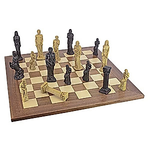 Design Toscano Gods of Greek Mythology Complete Chess Set, 6 Inch, 16 Pieces and Board, Two Tone Stone