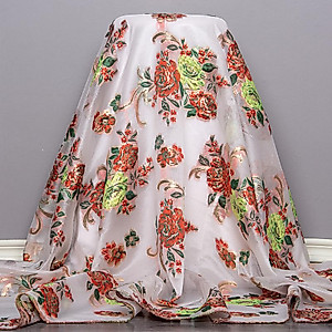 KAJURUI African Lace Fabric 9 Yards, French Gold Stamping Floral Embroidery Lace Fabric for Daily/Party/Wedding Sewing