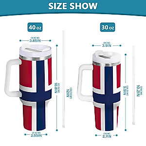 ODAWA Large Norway Flag Stainless Steel Insulated Tumblers with Handle and Straw Travel Insulated Tumblers
