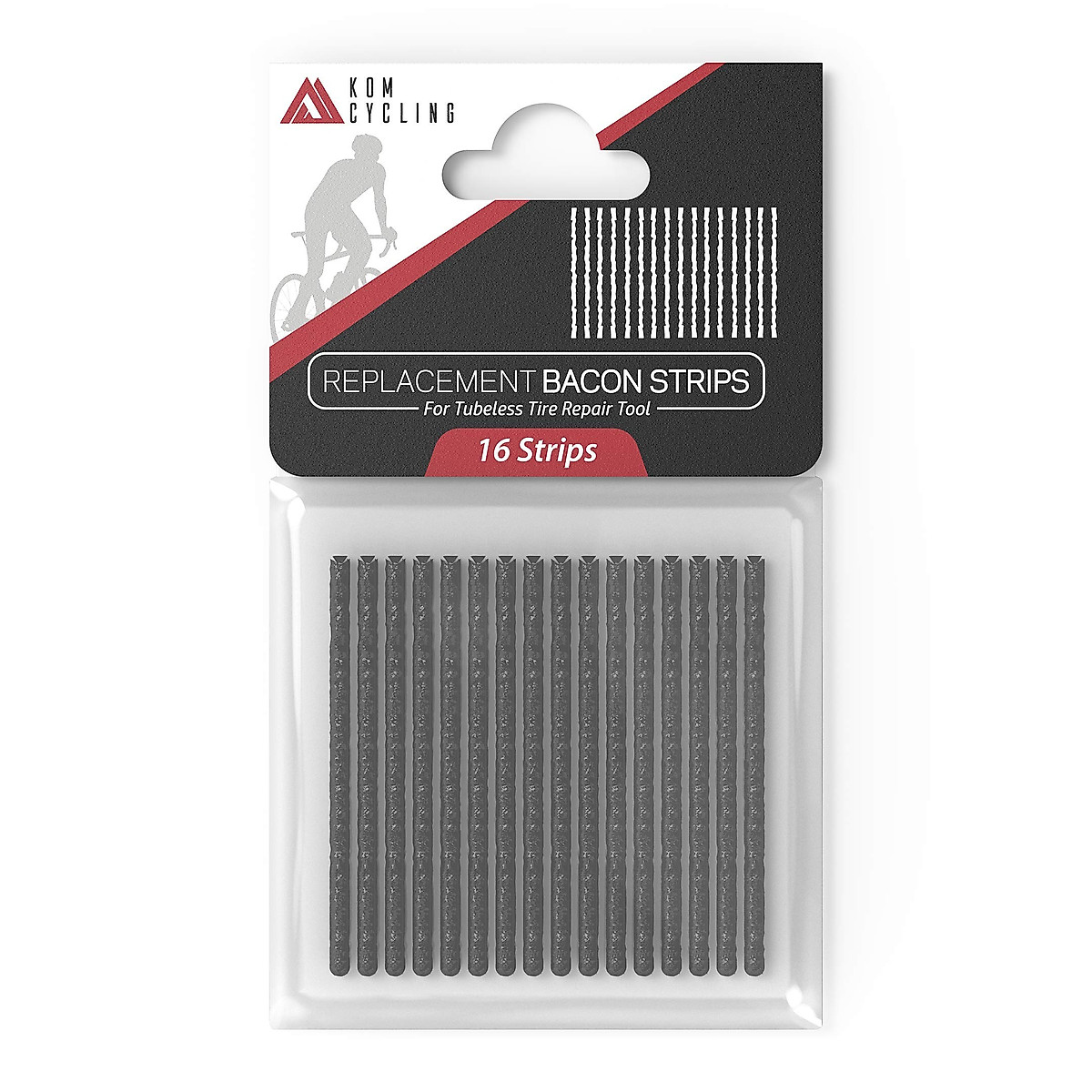 KOM Cycling Tubeless Tire Repair Kit for Bikes 8 Colors! Fixes Mountain Bike and Road Bicycle Tire Punctures Tubeless Tire Repair Tool Replacement Bacon Strips Bundle