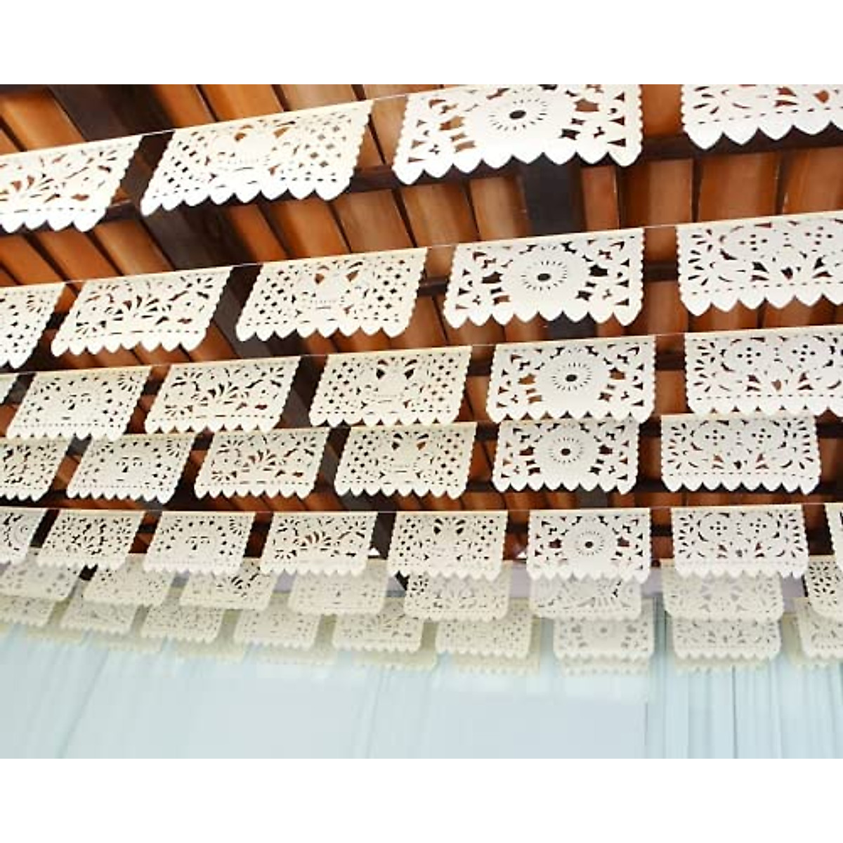 Cream Papel Picado Banners, Mexican tissue papel picado, Neutral weddings/fiesta party decorations, Off white Mexican cut out garland made from tissue paper, Pre-assembled on string for easy hanging ws001