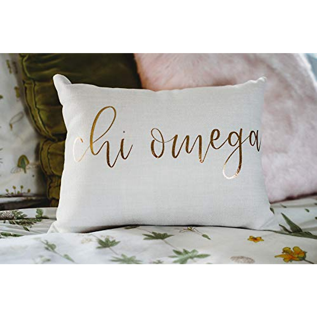 Sorority Shop Chi Omega Pillow – Gold Script Design, 12" x 16" Lumbar Pillow Sorority
