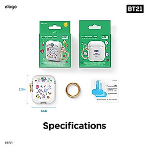 elago BT21 Case Compatible with Apple AirPods Case 1 & 2, Clear Case with Keychain, Reduced Yellowing and Smudging, Supports Wireless Charging [Official Merchandise] [7FLAVORS]