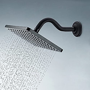 8-inch S-Shape Curved Shower Arm with Flange, Stainless Steel Top Shower Head Extension Replacement, Wall Mounted,Matte Black