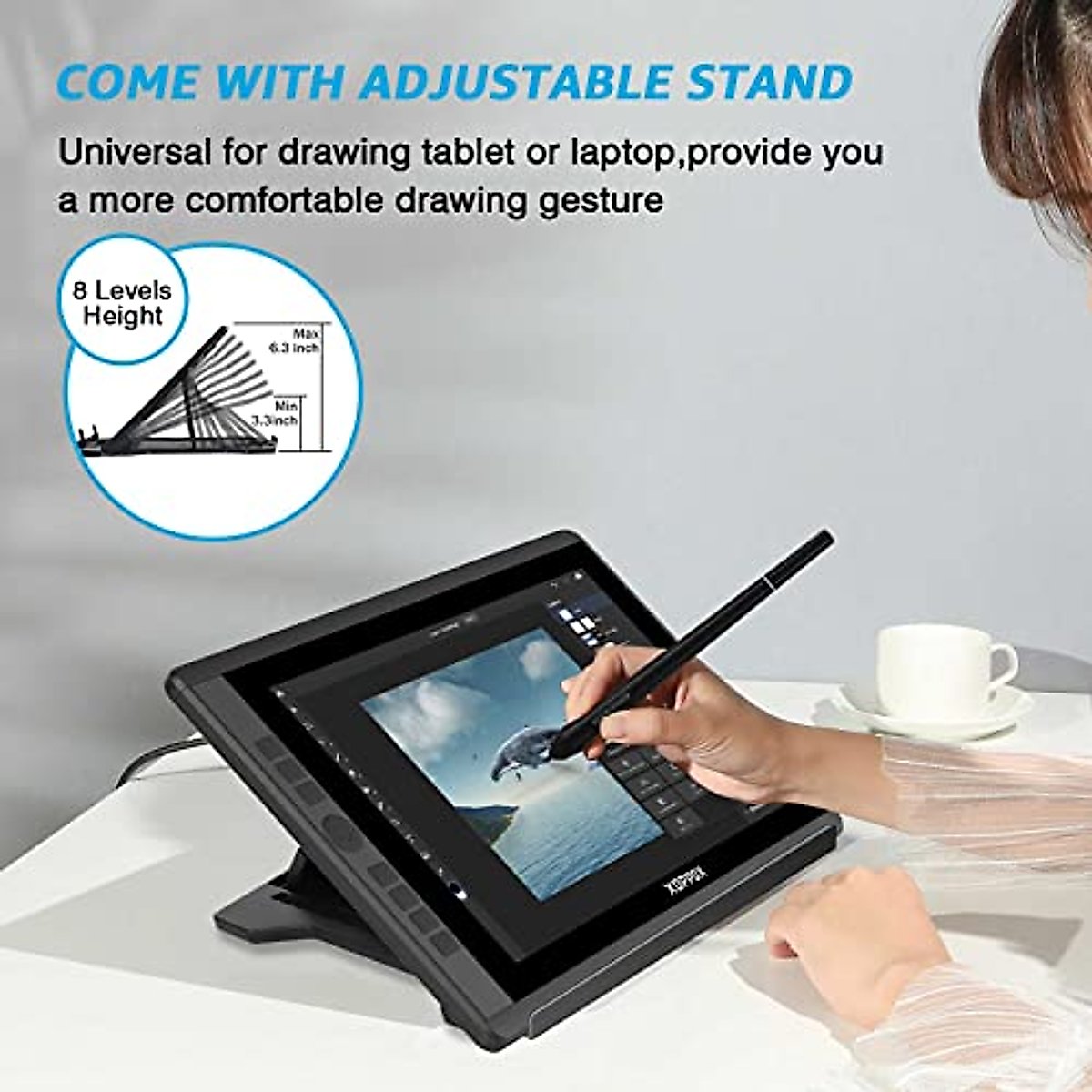 Drawing Tablet with Screen, 15.6'' XOPPOX Graphics Drawing Monitor Pen Display with 1080P Full Laminated Screen,Tilt 8192 Levels Battery-Free Stylus,Adjustable Stand,Compatible for Window/Mac