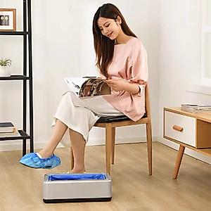 Automatic Shoe Covers Dispenser,200 Pcs Shoe Cover Indoors Disposable,Booties for Portable Machine Fits One Size,Shoe Cover Protect Floor for House Office Hospital Factory (Silver)