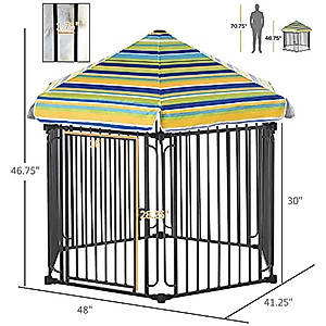 PawHut 48" x 41" Heavy-Duty Metal Dog Playpen, Outdoor Pet Cage Kennel, Puppy Exercise Fence Barrier with Weather-Resistant Polyester Roof, Locking Door, & Metal Frame