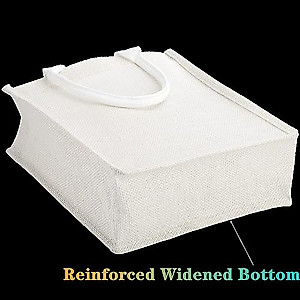 DEAYOU 6 Pack Jute Burlap Tote Bag, Burlap Gift Bag with Handle, Jute Beach Tote Laminated Interior, Reusable Lined Grocery Shopping Bag for Bridesmaid, DIY, Wedding,9.8''x11.8''x3.9'', White