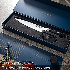 Brewin Japanese Chef knife 8 inch with Knife Sharpener,Professional Sharp Kitchen Knife with Elegant Black Pakkawood Handle High Carbon Stainless Steel Hand Forged Chef's Knives for Cooking Gift Box