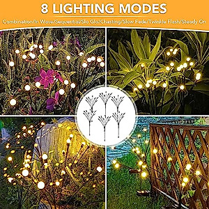 8 Pack Solar Firefly Lights Outdoor, 8 LED Swaying Firefly Garden Lights with Remote Control, 8 Flashing Modes, Waterproof Solar Powered Fairy Lights Outdoor for Landscape Yard Patio Pathway Lawn