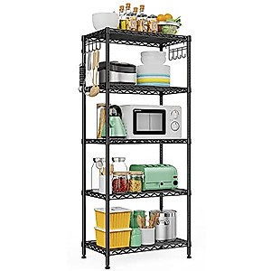 LEHOM 5-Tier Metal Storage Shelves Wire Shelving Unit Storage with Adjustable Leveling Feet for Laundry Bathroom Kitchen,Steel Organizer Wire Rack 220 LBS Capacity(23.63" L×13.78" W×59.1" H)