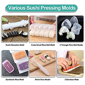 Ajerg Sushi Making Kit - DIY Sushi Roller Mold Maker Kit, Sushi Kit with Bamboo Sushi Rolling Mat, Sushi Bazooka Kit, Rice Mold
