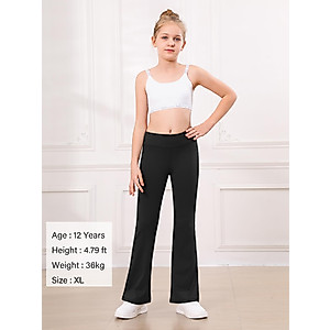 Stelle Girl's Flare Leggings High Waisted Yoga Pants Bootcut Dance Casual Pants Activewear Kids Bell Bottoms(Black,S)
