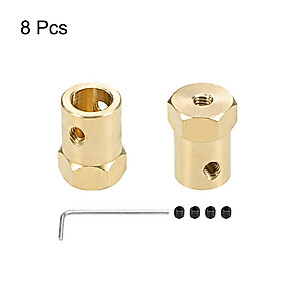 uxcell Hex Coupler 8mm Bore Motor Hex Brass Shaft Coupling Flexible Connector for Car Wheels Tires Shaft Motor 8pcs