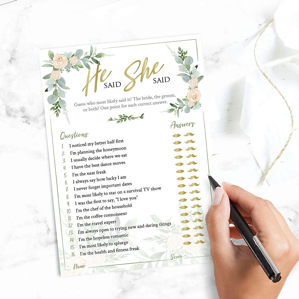 Bridal Shower Games (Set of 5 Activities for 50 Guests) - 5x7 Cards, Double-Sided, Floral Rustic Greenery Theme - Includes Marriage Advice Cards, Bridal Emoji - Wedding Shower Decorations Favors Party Supplies