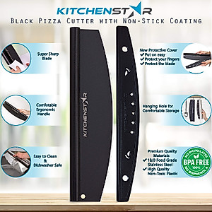 KitchenStar Pizza Stone for Oven and Grill 12 inch + Pizza Cutter Rocker 12" Black - Pizza Making Set Bundle - Premium Pizza Oven Accessories and Tools