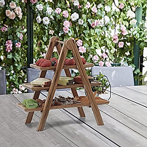 Wooden Tiered Serving Tray Wood 3 Tier Trays Stand Rectangular Cupcake Platters Collapsible Detachable Dessert Cake for Fruit Appetizers Tea Party Entertaining Food Buffet Wedding Farmhouse Decorative