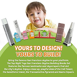 Top Right Toys Wooden Blocks, Building Blocks for Kids, Chicago City Skyline Set, Wood Blocks for Toddlers, Educational City Set with 6 Famous Landmarks, 15 Pieces