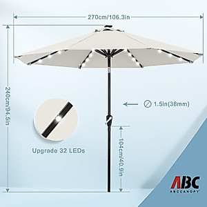 ABCCANOPY Durable Solar Led Patio Umbrellas with 32LED Lights 9FT (Light Beige)
