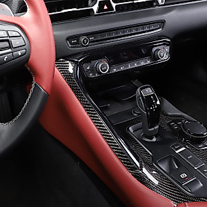 Soft Carbon Fiber Car Gear Shift Left Decorative Strip Sticker Trim Compatible with Toyota Supra GR A90 A91 MK5 2019 2020 2021 2022 2023 2024 LHD (Black Carbon Fiber)