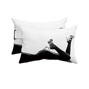 Pack of 2 Outdoor Pillow Covers Chaise Lounge Chair Lumbar Pillow, The Shadow of Sexy Lady with High Heels Waterproof Throw Pillow Covers with Elastic Strap,Soft Cushion Cases for Patio Garden,11"x16"