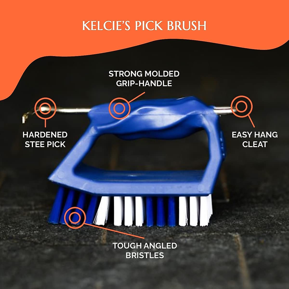 Kelcie's Handheld Shoe Cleaning Brush with Pick - Boot Brush & Cleat Cleaner for Golf, Soccer & Other Outdoor Footwear - Heavy-Duty Stiff Bristle Boot Scrubber for Cleaning Mud Off Shoes in Minutes