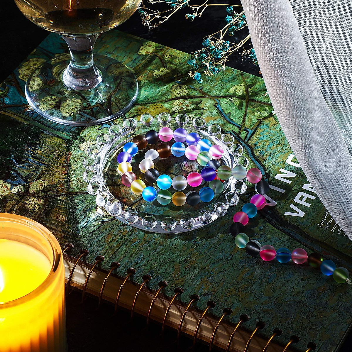 Yaomiao 140 Pcs 8 mm Mermaid Glass Beads Bulk Matte Crystal Glass Beads Frosted Moonstone Beads for Jewelry Making Crafts DIY, Multicolor