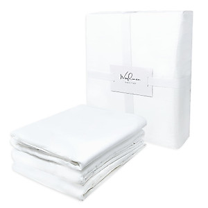 Wooflinen Premium 100% Viscose Derived from Bamboo 4pc Sheet Set - Full - Deep Pocket Fitted up to 16 Inch - Breathtakingly Soft and Cool Sheets in Matte White