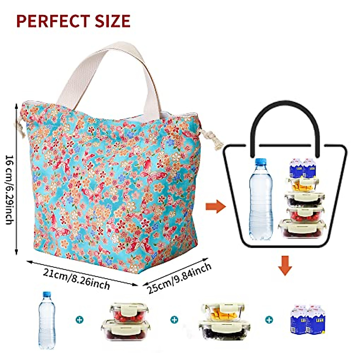 Lunch Bento Tote Pouch Reusable Small Cute Lunch Bag with Drawstring Suitable for Girls Adults Women Work Beach Camping Picnic (Avocado)