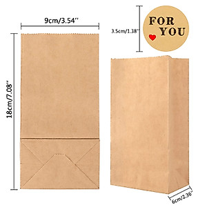 joycraft 100 Count Brown Paper Bags, 1lb Mini Kraft Paper Bags, Square Bottom Stand Up Bags Bulk with 108Pcs Stickers, Grocery Bags for Party Favor, Snacks, Crafts, Small Business 3.5"x2.3"x7"
