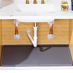 Puricon Under Sink Mat, 28” x 22” Under Sink Mats for Kitchen Waterproof, Silicone Under Sink Liner Under Cabinet Rubber Mat Protector, Flexible Under Sink Drip Tray for 30” Bathroom Cabinet -Gray