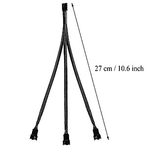 ThreeBulls 2 Pack 4-Pin PWM Fan Splitter Cable, Sleeved Braided Adapter Computer PC Fan Power Extension Cable 1 to 3 Converter for Computer ATX Case 4-Pin/3-Pin Cooling Fan Cable (10.6" 1 to 3)